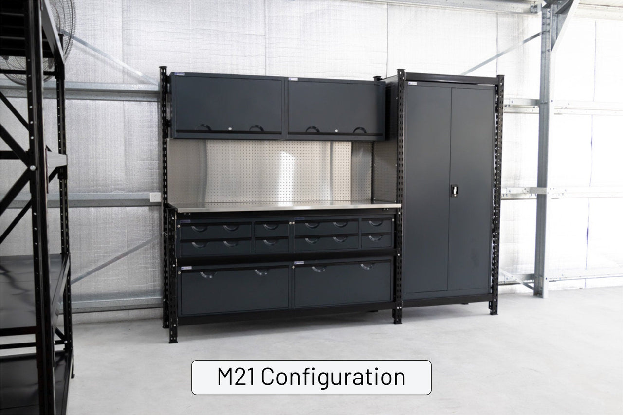 M222-3S Modular Work Bench with Overheads & Shelves - H3100mm x W5640m ...