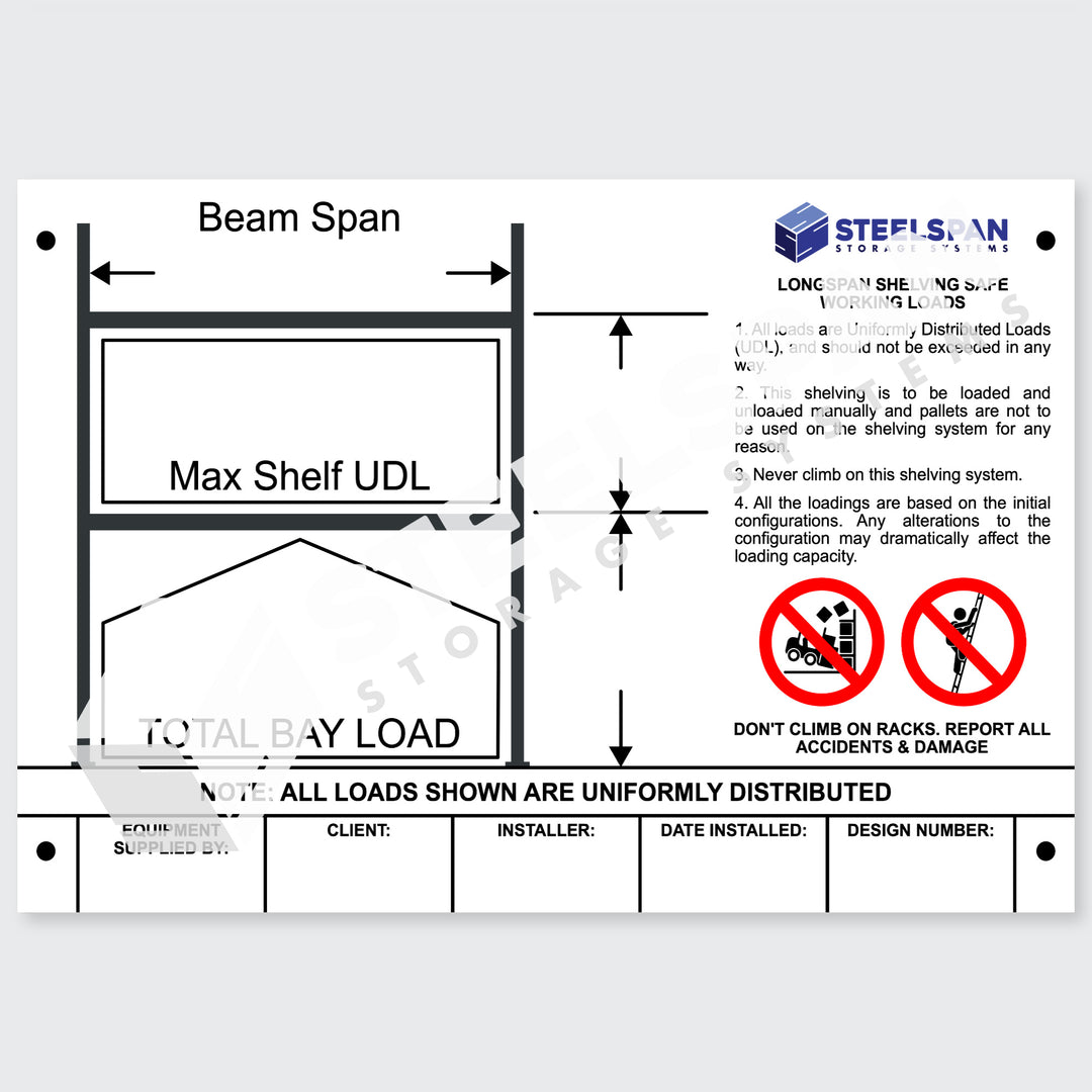 Longspan Metal Shelving Working Load Limit Sign – Steelspan Storage Systems