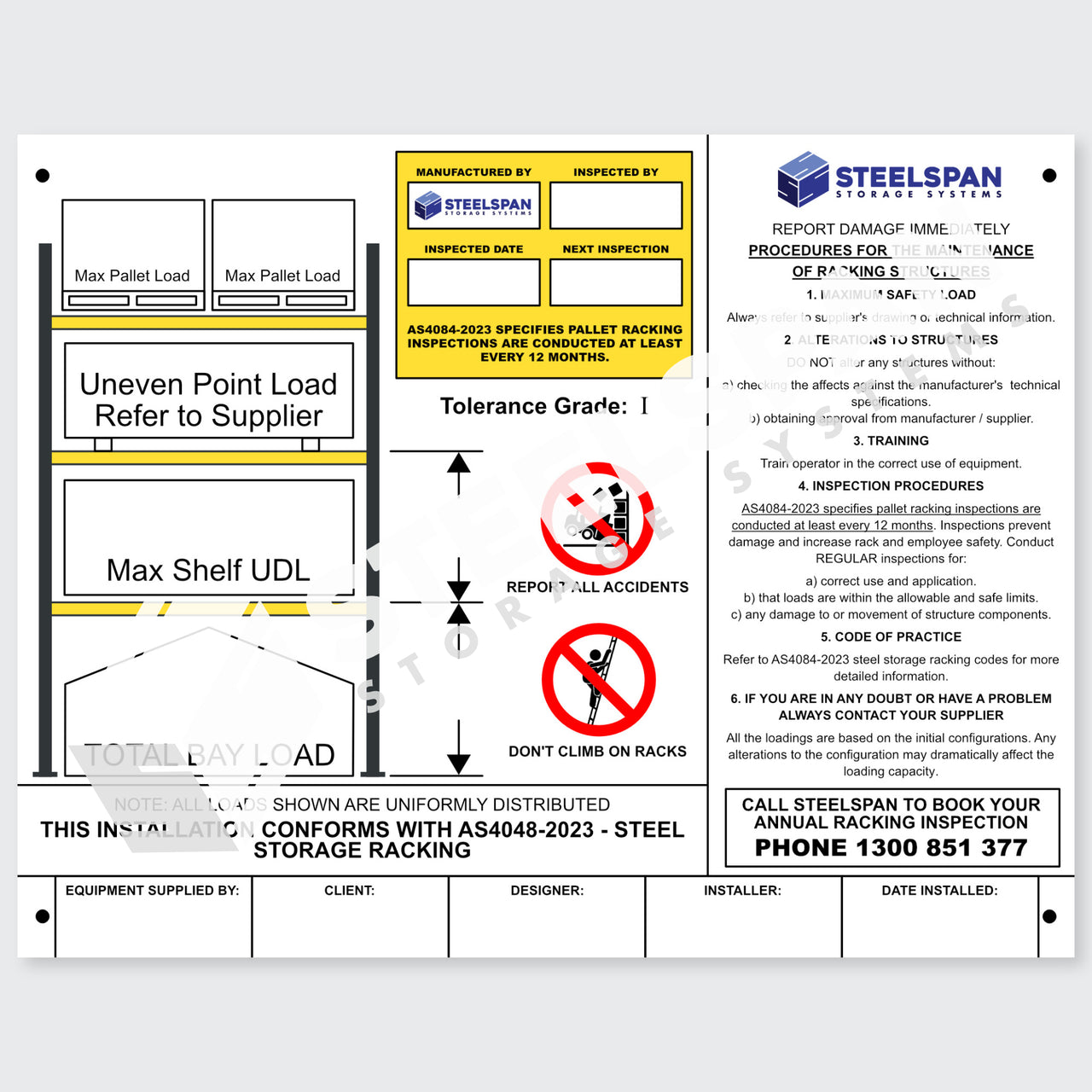 Pallet Racking Working Load Limit Sign – Steelspan Storage Systems
